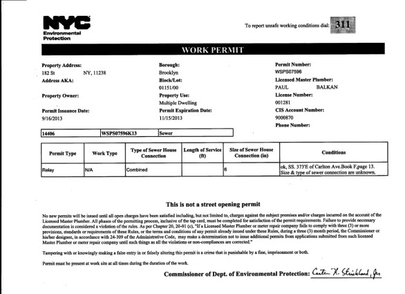 Water Main And Sewer Permit Fees From The NYC DEP